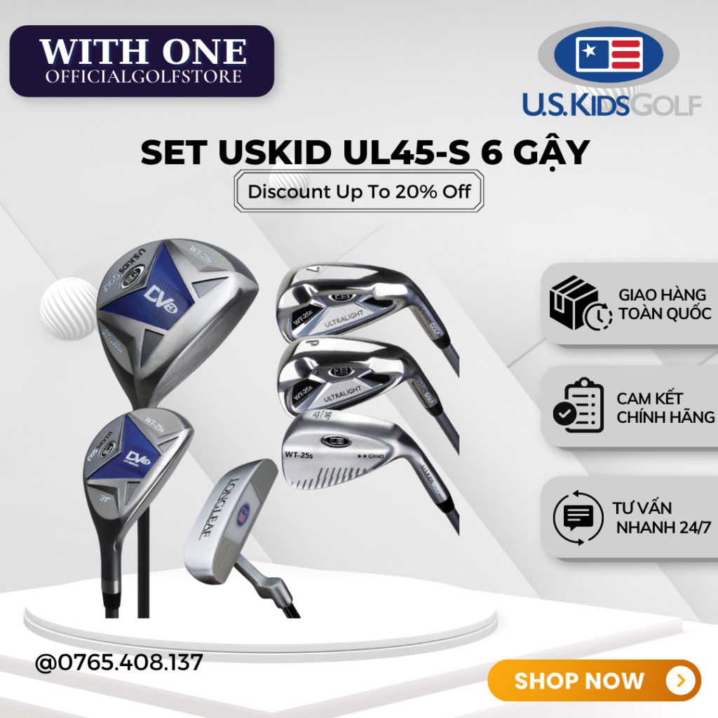 Bộ gậy golf trẻ em US KID UL45-S DV3 ( 6 gậy ) 115cm-122cm - withonegolf.com