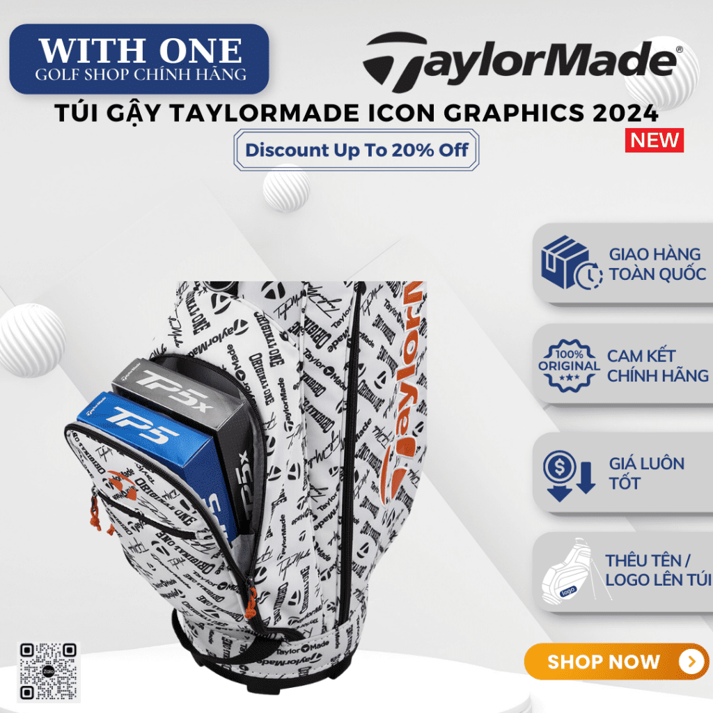 Túi gậy TAYLORMADE Icon graphics 2024 (U26497-WH) - withonegolf.com